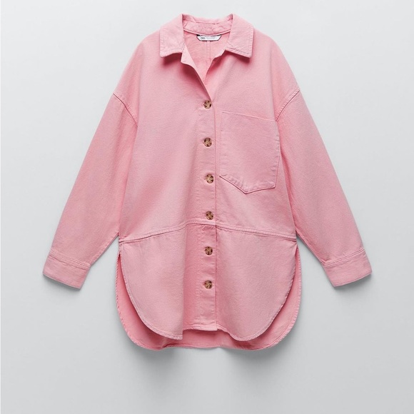 Zara | Jackets & Coats | Zara Womens Pink Cotton Button Down Shirt Xl ...
